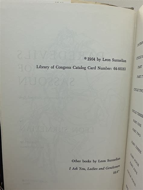 Daredevils Of Sassoun The Armenian National Epic First Edition By Leon Surmelian Fine