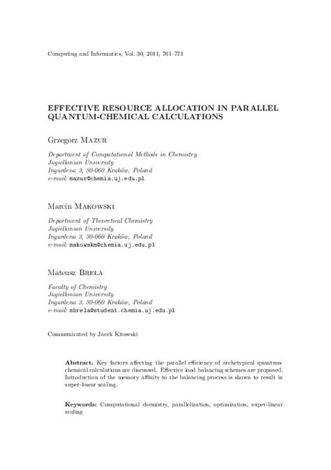 Effective Resource Allocation In Parallel Quantum Chemical Calculations