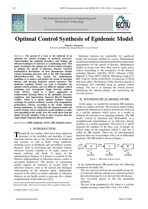 Pdf Optimal Control Synthesis Of Epidemic Model