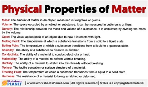 physical properties of matter worksheets planet