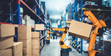 Premium Photo Smart Robot Arm System For Innovative Warehouse And Factory Digital Technology