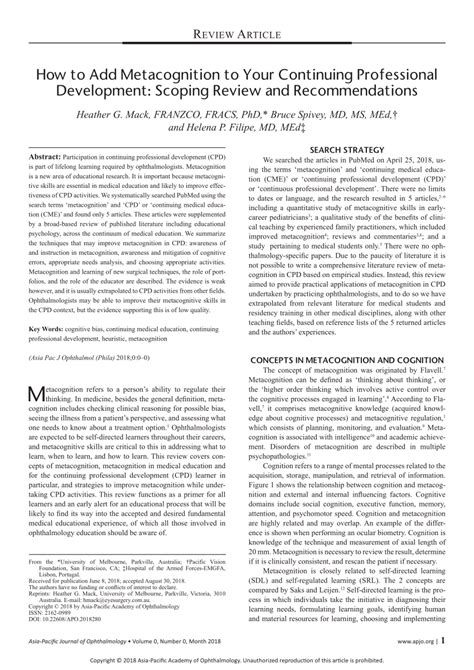 Pdf How To Add Metacognition To Your Continuing Professional Development Scoping Review And