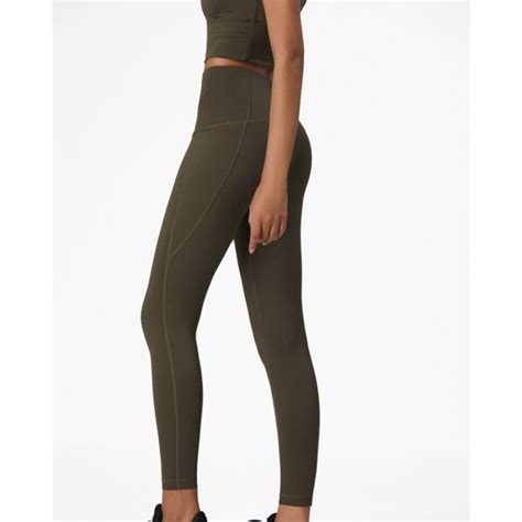 양면 브로케이드 누드 스포츠 피트니스 바지 하이 웨이스트 복부 및 엉덩이 리프팅 요가 바지 색상 다크 올리브 그린 크기 Xl