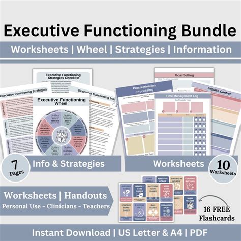 Adhd Executive Functioning Worksheets Bundle Adult Therapy Tools