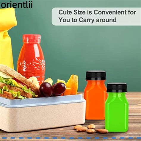 Orientliiy 4 Pcs Juice Bottles Plastic Tamper Proof Lids Drink Containers Reusable Empty
