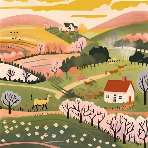 농장 풍경 만화 일러스트레이션 무료 사진