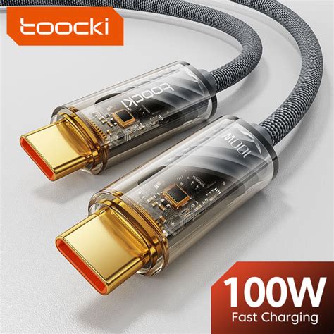 Toocki 100W USB Type C ถง Type C เปน Type C สายเคเบลสำหรบ Samsung Xiaomi โปรงใส Realme สาย
