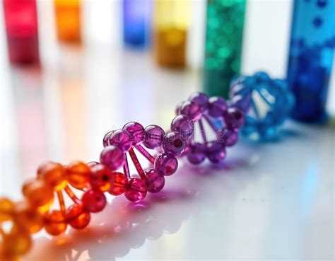 Colorful Beads Form Dna Helix Pattern In Test Tubes Colorful Bead Model Represents Dna