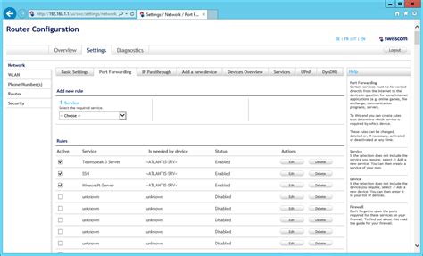 networking swisscom router getting invalid port forwarding entries super user