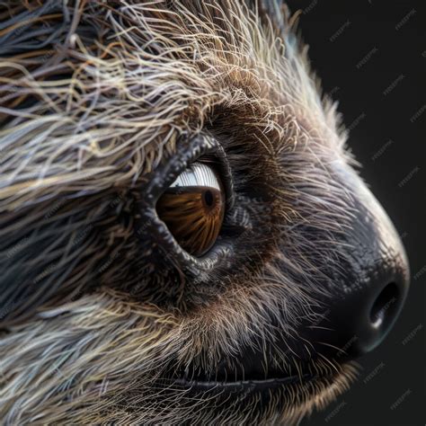 Closeup Of A Sloths Eye With Soft Fur Premium Ai Generated Image