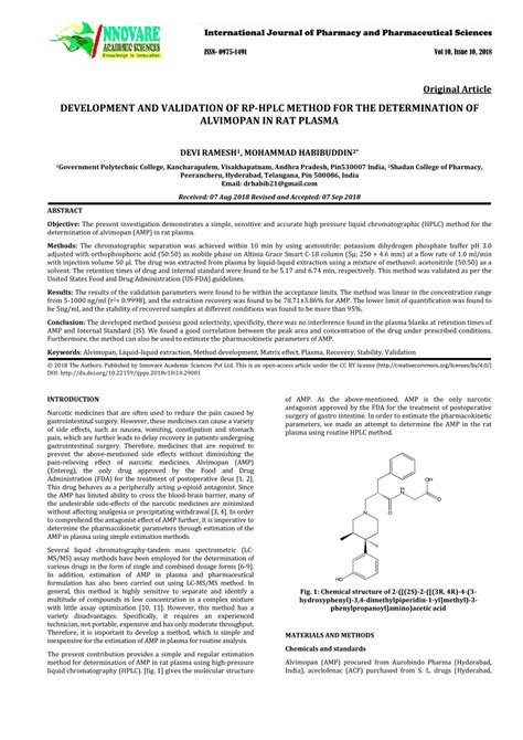 Pdf Development And Validation Of Rp Hplc Method For The Determination Of Alvimopan In Rat Plasma