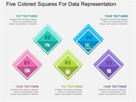 Five Colored Squares For Data Representation Flat Powerpoint Design
