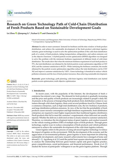 Pdf Research On Green Technology Path Of Cold Chain Distribution Of Fresh Products Based On