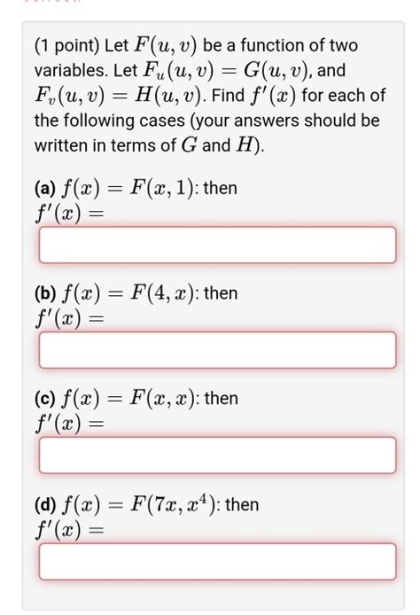 Solved 1 Point Let Fu V Be A Function Of Two Variables