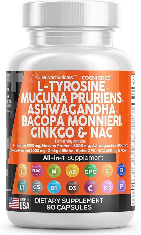 L Tyrosine 1000mg Mucuna Pruriens 6000mg Bacopa Monnieri