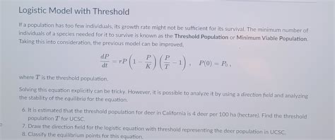 Logistic Model With Threshold If A Population Has Too