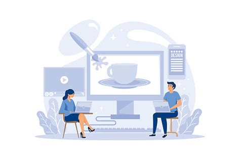 그래픽 디자이너 또는 디지털 일러스트 레이터 개념 장치 화면의 그림입니다 전자 도구 및 장비를 사용한 디지털 도면 창의력 개념 플랫 일러스트 벡터 개념에 대한 스톡 벡터