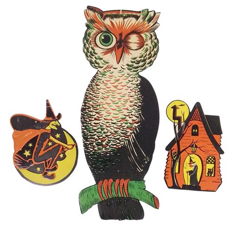 Lot 3 Antique He Luhrs Halloween Die Cut Decor