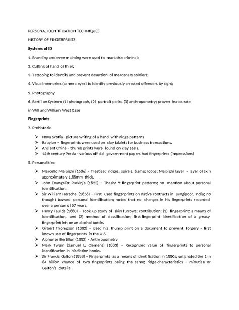 Personal Identification Techniques Personal Identification