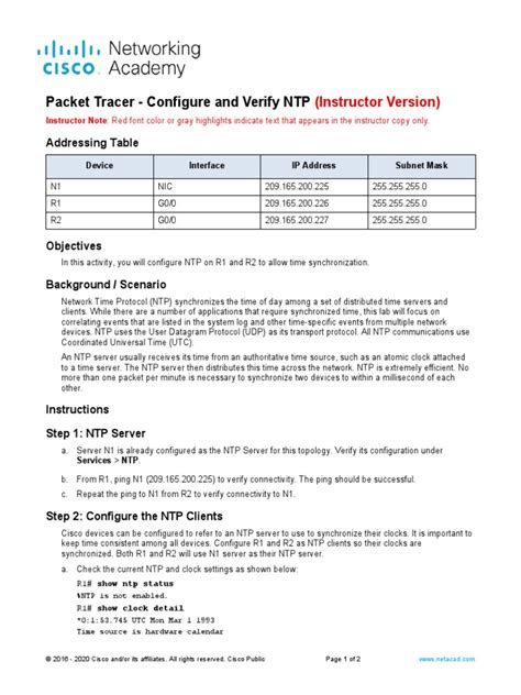 15 2 1 Packet Tracer Configure And Verify Ntp Ilm Pdf Computer