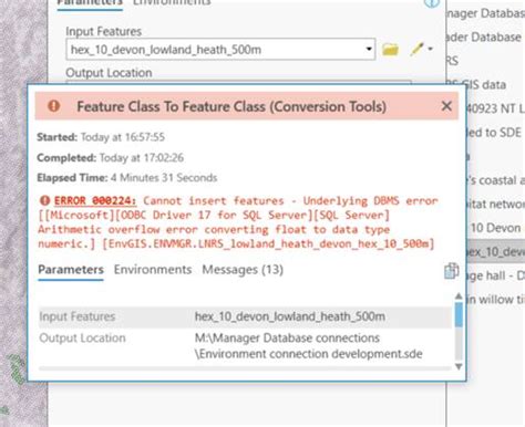 Solved Cannot Insert Features Underlying Dbms Error Esri Community
