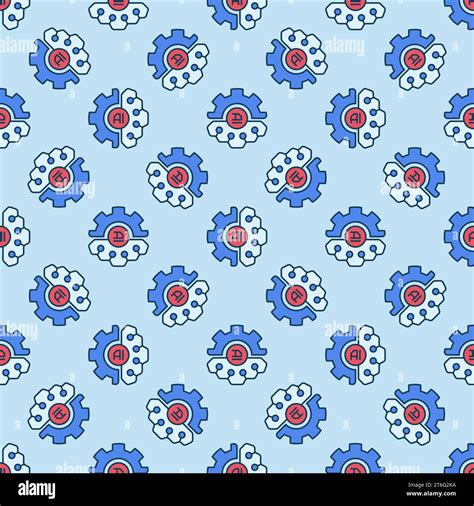 Ai Brain With Cog Wheel Vector Artificial Intelligence Concept Colored Seamless Pattern Stock