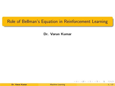 Role Of Bellmans Equation In Reinforcement Learning Ppt