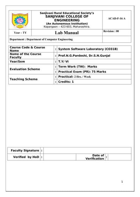 System Software Lab Manual Third Year Computer Engineering Pdf