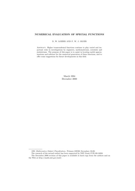 Pdf Numerical Evaluation Of Special Functions