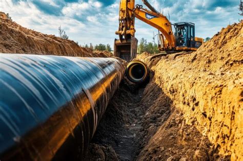 Excavator Working On Pipeline Installation Premium Ai Generated Image Excavator Working On Pipeline Installation Premium Ai Generated Image