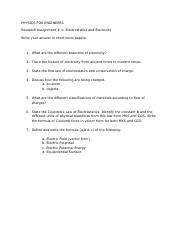 PFE Probset No 6 Electrostatics And Electricity And Research Assignment Pdf PHYSICS FOR