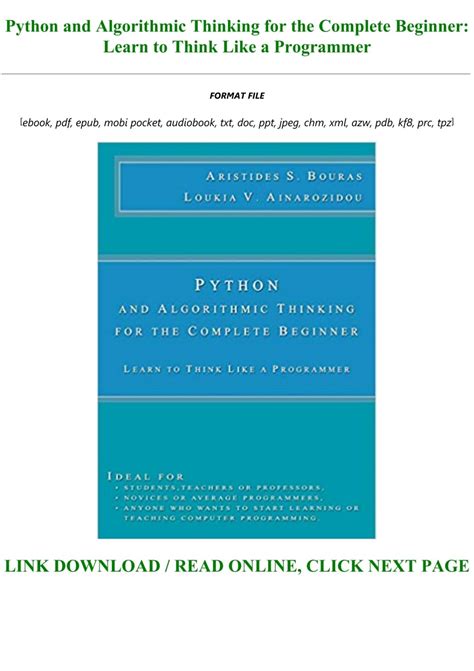 Read Ebook Python And Algorithmic Thinking For The Complete Beginner Learn To Think Like A