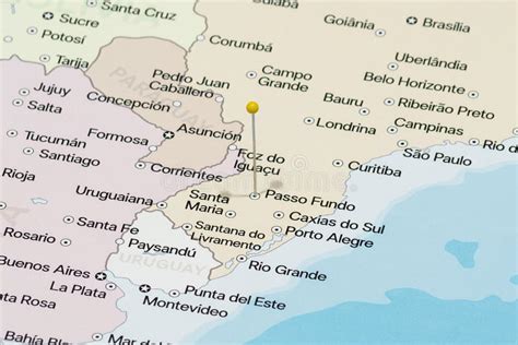 Yellow Pin Needle Into Passo Fundo City Of Brazil Political Map Stock