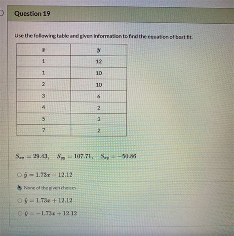 Solved Question 19 Use The Following Table And Given Chegg Com