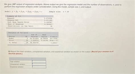 Solved We Give Jmp Output Of Regression Analysis Above