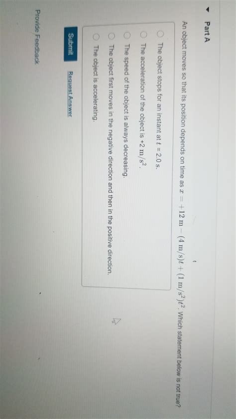 Solved Part A 4 An Object Moves So That Its Position Depends Chegg Com