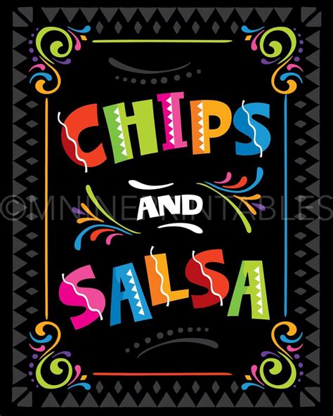 Fiesta Party Decorations Chips And Salsa Table Sign Printable Fiesta