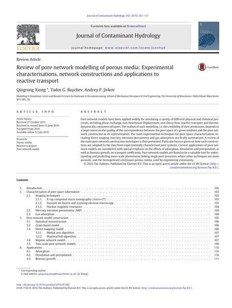 Pdf Review Of Pore Network Modelling Of Porous Media Experimental Characterisations Network