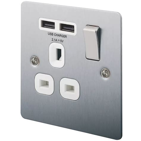 LAP A Gang SP Switched Socket A W Outlet Type A USB Charger Brushed Stainless