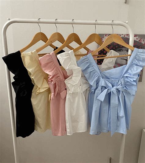 이버라킴 [러블리한] 프릴 나시 스퀘어넥 백리본 셔링 블라우스