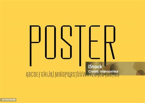 응축 된 검은 색 글꼴 좁은 알파벳 현대 문자 및 숫자 디자인 로고 영화 배너 영화 포스터 및 게임 벡터 일러스트 레이 션 10eps 가냘픈에 대한 스톡 벡터 아트 및 기타