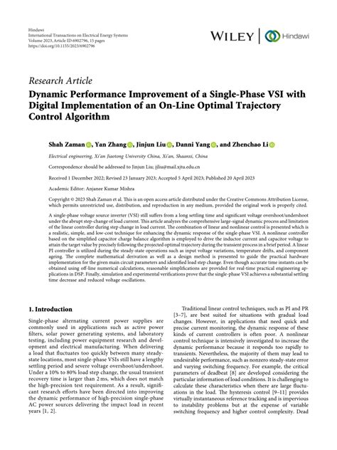 Pdf Dynamic Performance Improvement Of A Single Phase Vsi With Digital Implementation Of An On