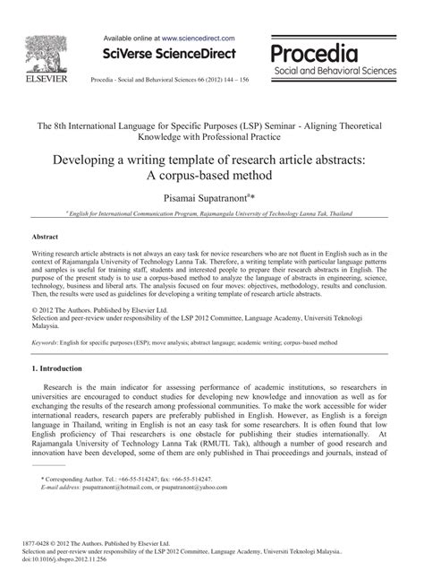 Pdf Developing A Writing Template Of Research Article Abstracts A