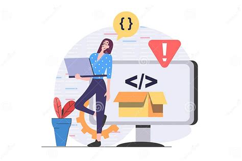 Development And Programming Concept In Modern Flat Design For Web Woman Developer Creating