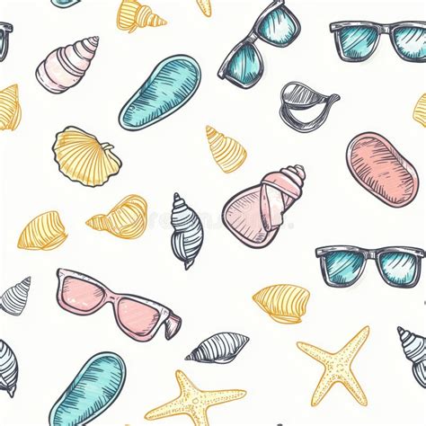 Seamless Pattern Sea Sea Shells Fossils And Mollusks Seamless Pattern