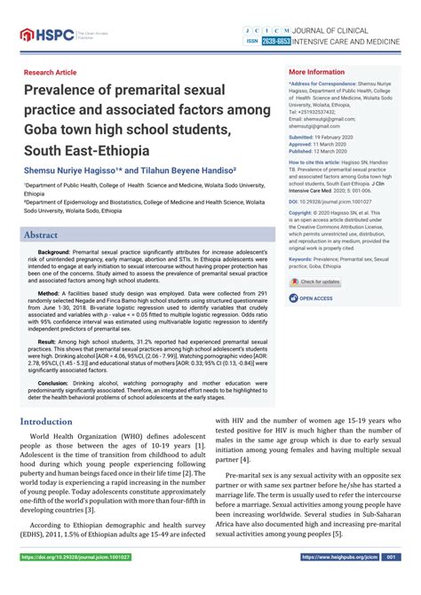 Pdf Prevalence Of Premarital Sexual Practice And Associated Factors