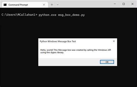 Display A Message Box With Python Without Using A Non Standard Library