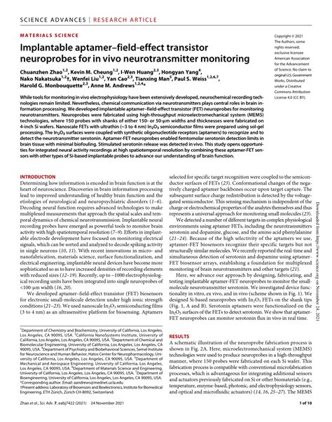 Pdf Implantable Aptamer Field Effect Transistor Neuroprobes For In