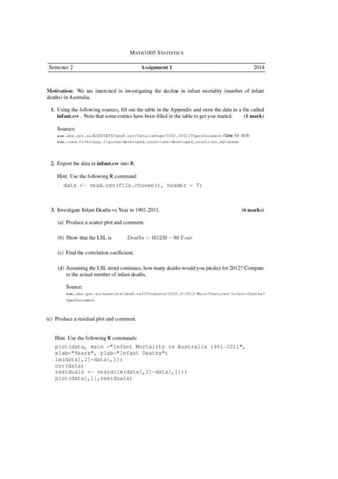 Math1005 Data Analysis Assignment Math1005 Statistical Thinking With Data Usyd Thinkswap
