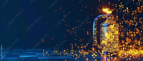 digital smart yellow fire extinguisher with glowing binary code digits the integration of ai